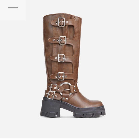 EGO | Shoes | Nib Ego Shoes Knee High Biker Boots Brown 8 | Poshmark